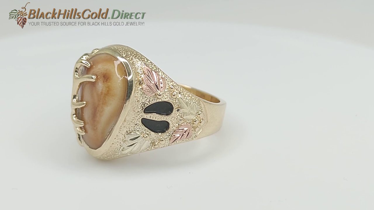 10K Black Hills Gold Men's Elk Ring with Elk Ivory I 1789-WAPITI - YouTube