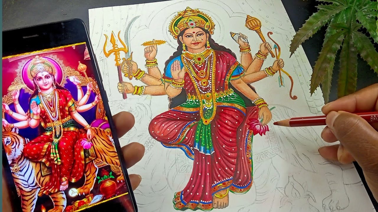 How to draw Durga Maa step by step / Navratri drawing / Maa Durga ...
