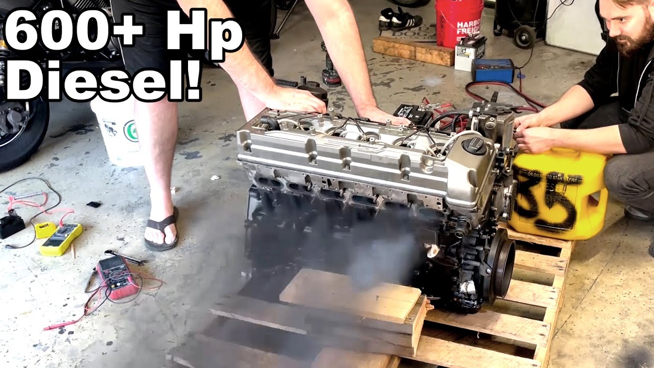 600+ WHP "Diesel 2JZ" AGGRESIVE First Start! | Diesel Swap Datsun - YouTube