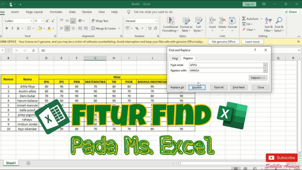 CARA MENGGUNAKAN FITUR FIND PADA MS. EXCEL - YouTube