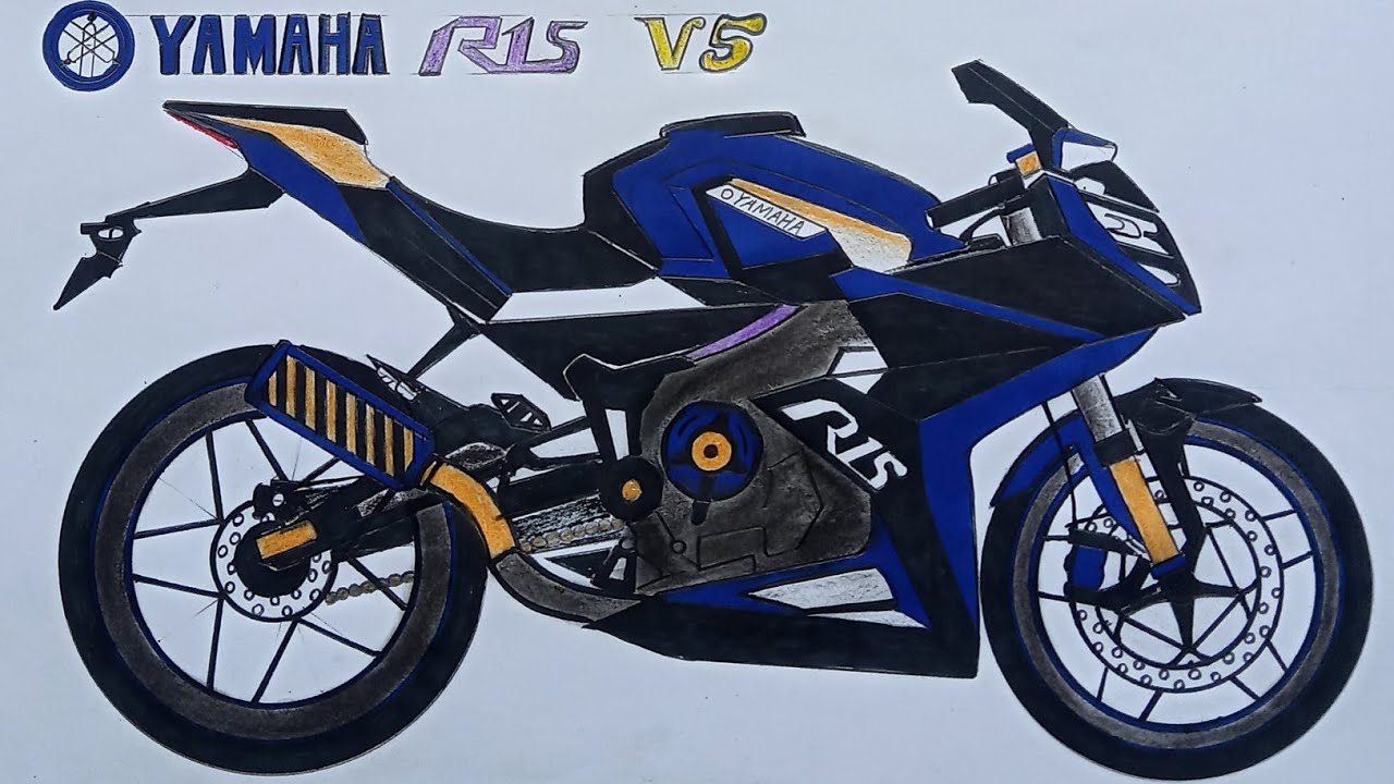 How to draw R15 V5 Bike | Step by step for Beginners | Sports bike ...