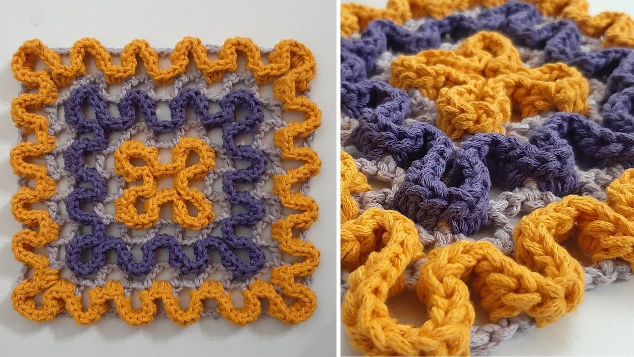 crochet squiggly wiggly square - YouTube