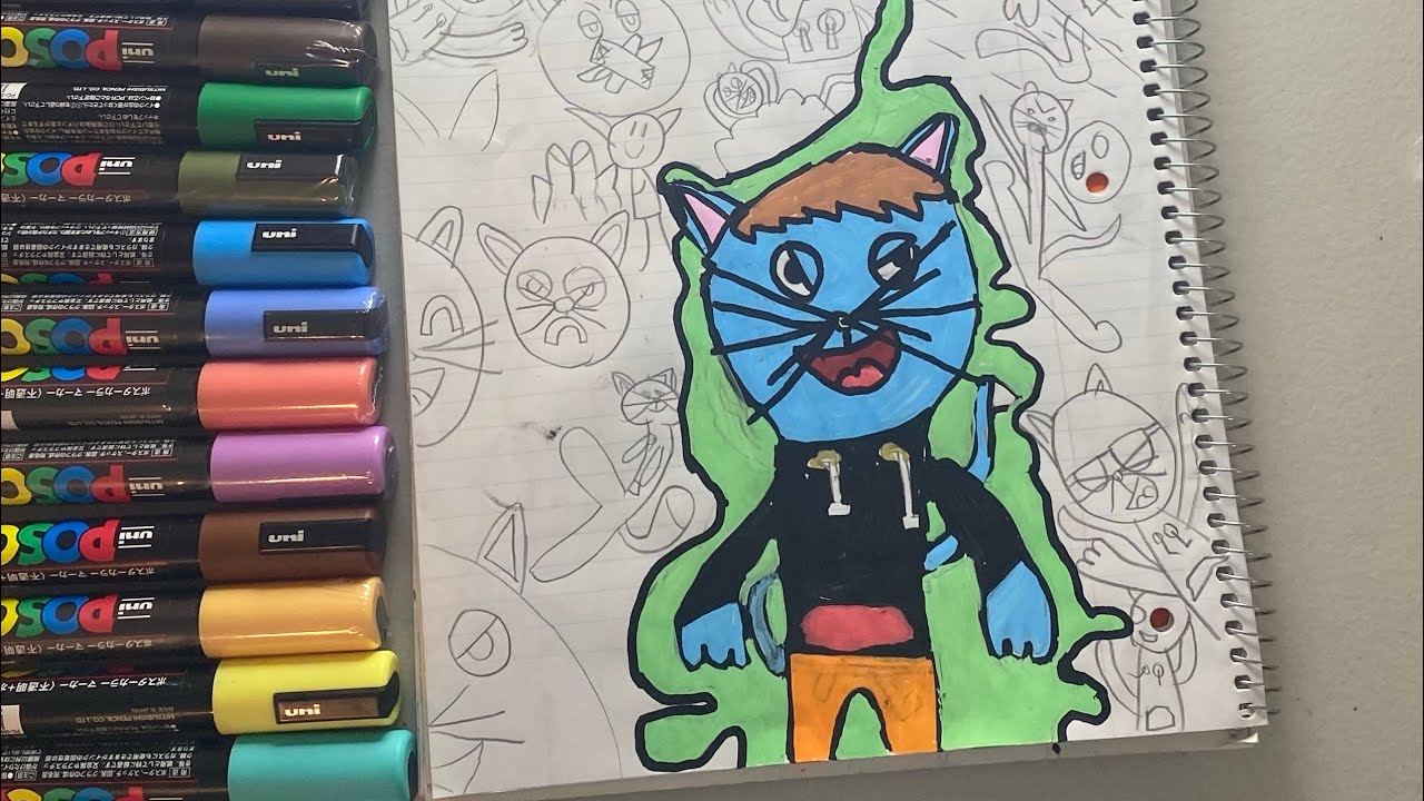 Coloring Cat Character with Posca Markers - YouTube
