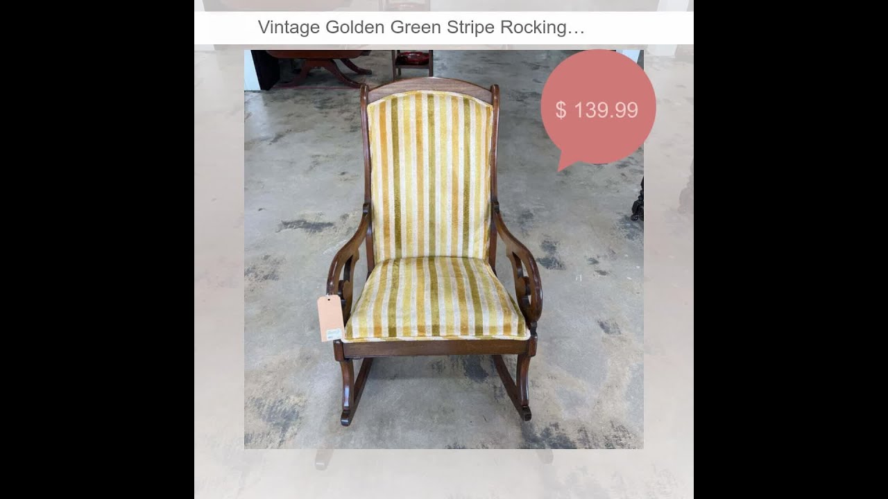 Vintage Golden Green Stripe Rocking Chair - YouTube