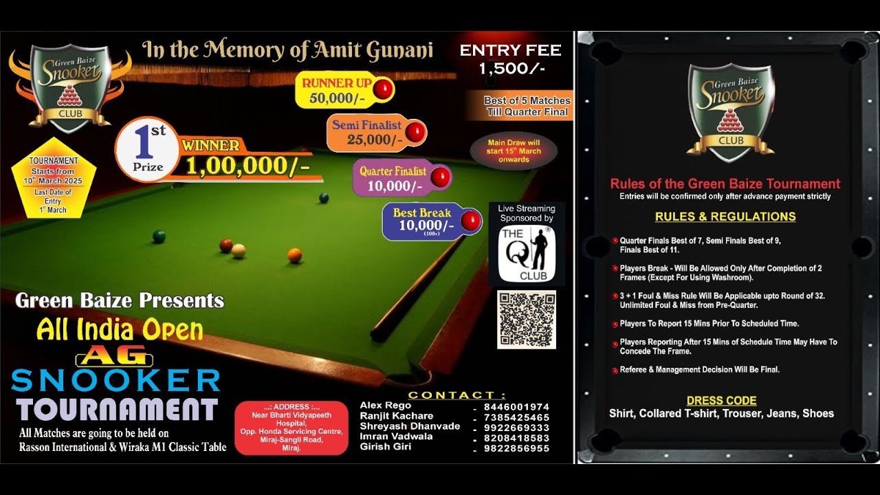 SUSHANT KHADE v/s PARAS GUPTA GREEN BAIZE PRESENTS ALL INDIA OPEN AG ...