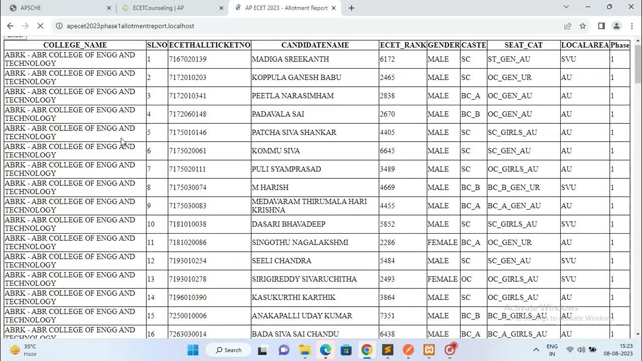 Step 11. Export HTML table to Excel in PHP in simple steps | AP ECET 2023 Phase-1 Allotment List ...