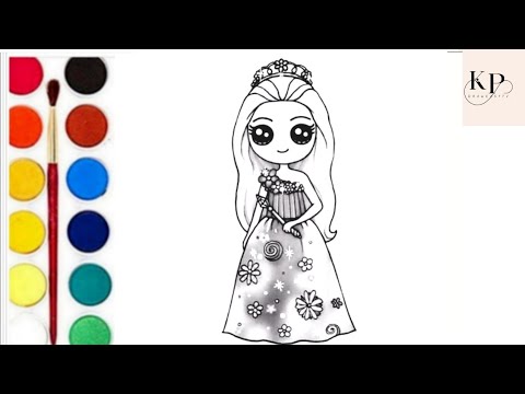 Beautiful princess with rainbow dress drawing for children||Cute Girl ...