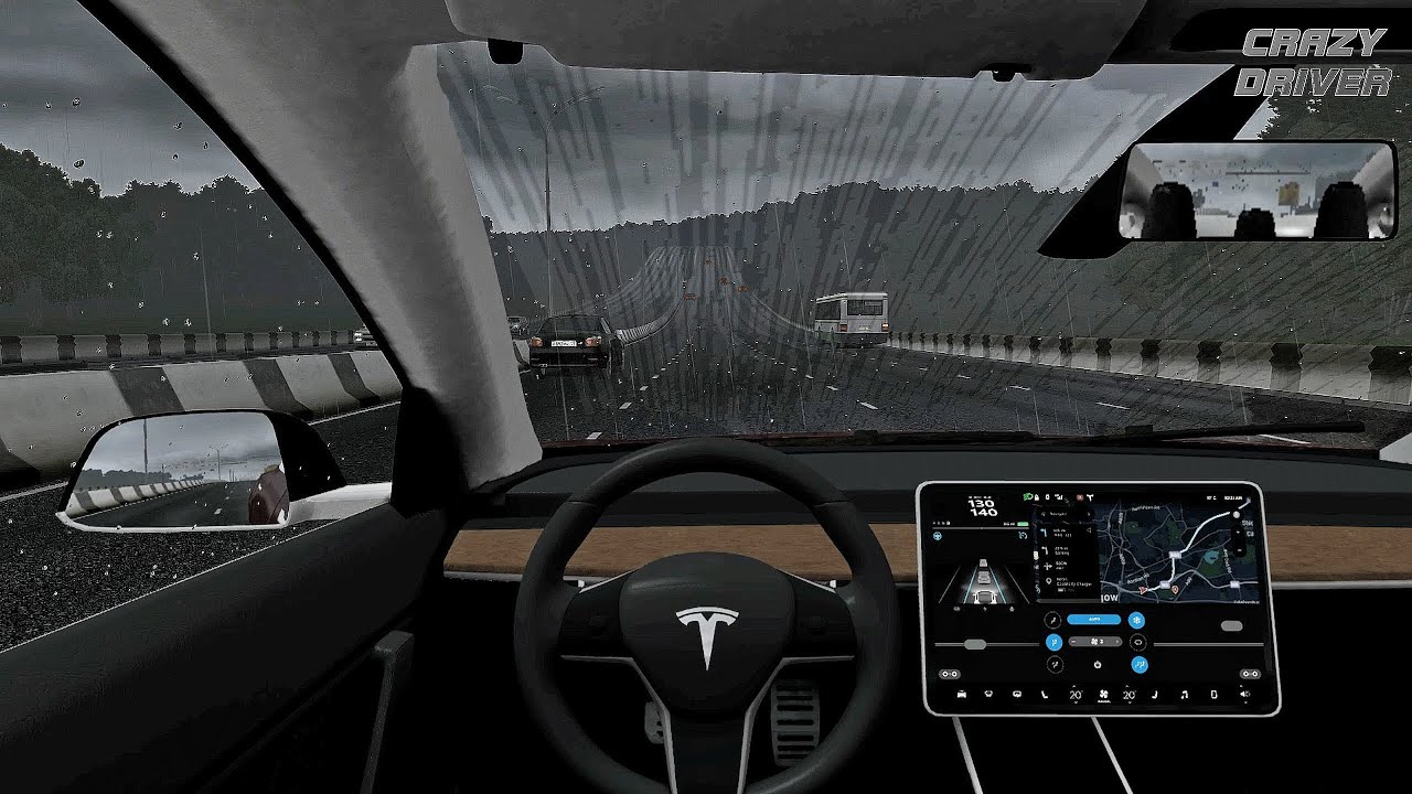 Tesla Model 3 Standard Range | DRIVING in the RAIN | City Car Driving ...
