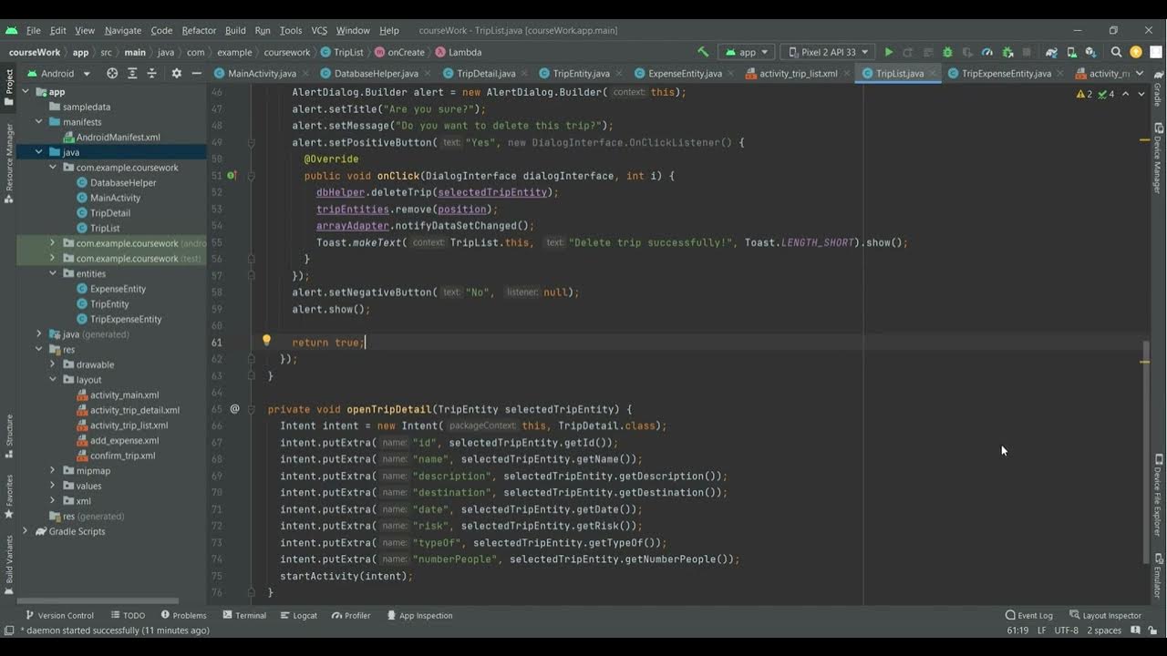 courseWork – TripList java courseWork app main - YouTube
