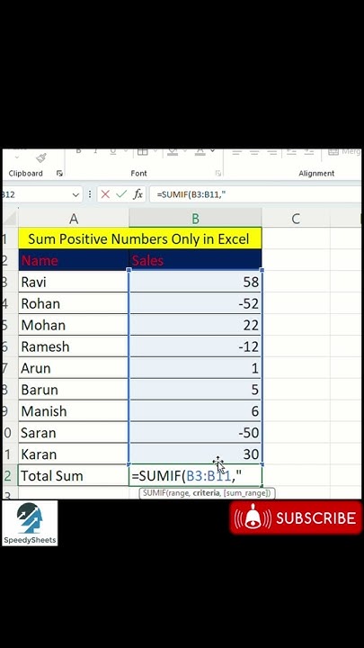 Sum positive numbers only in excel#youtubeshorts#microsoftexcel#exceltips#excelworld - YouTube