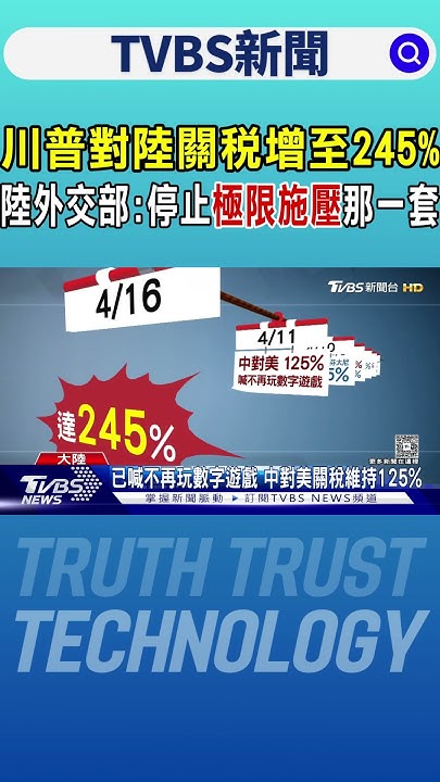 川普對陸關稅增至245% 陸外交部:停止極限施壓那一套｜TVBS新聞 @TVBSNEWS01 - YouTube