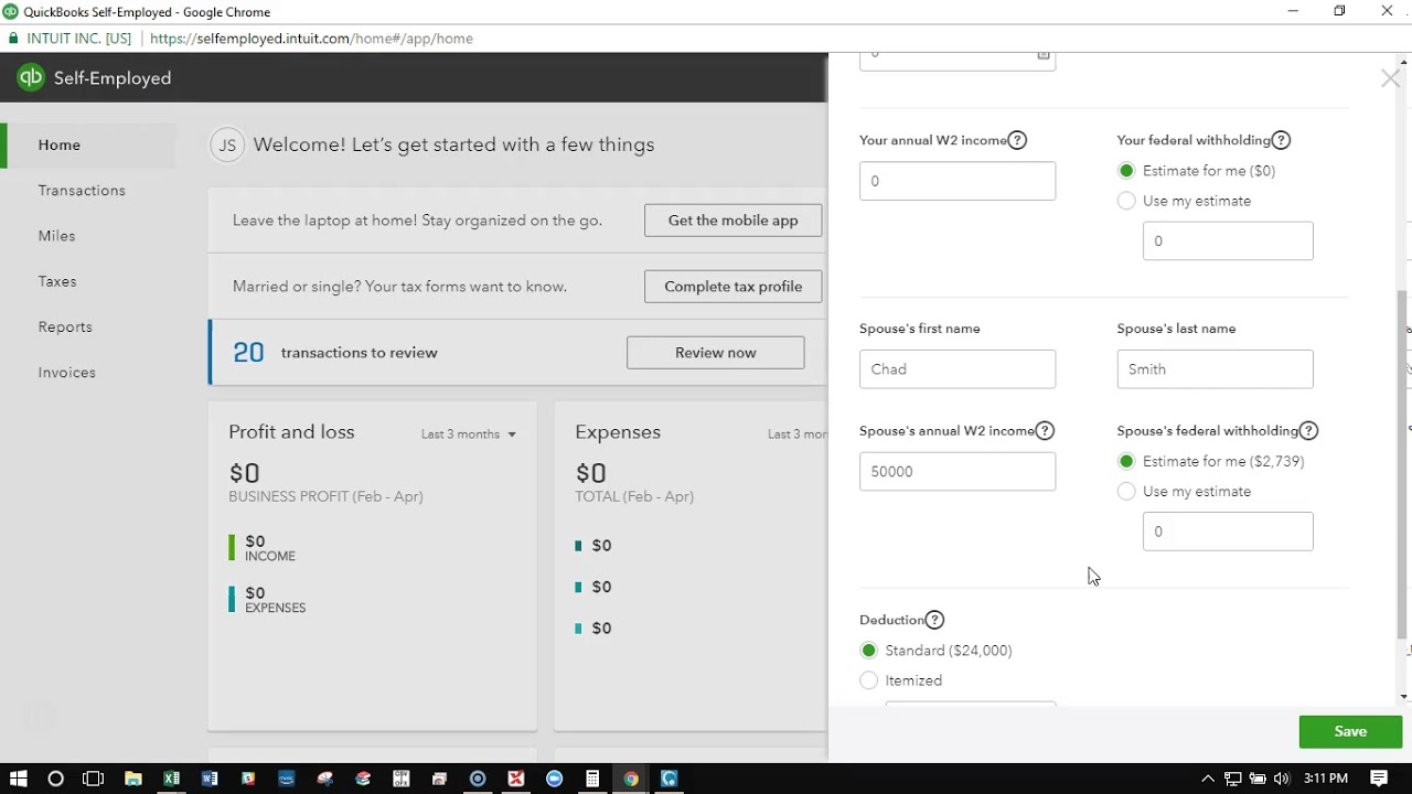 Updating your tax profile in Quickbooks Self-Employed - YouTube