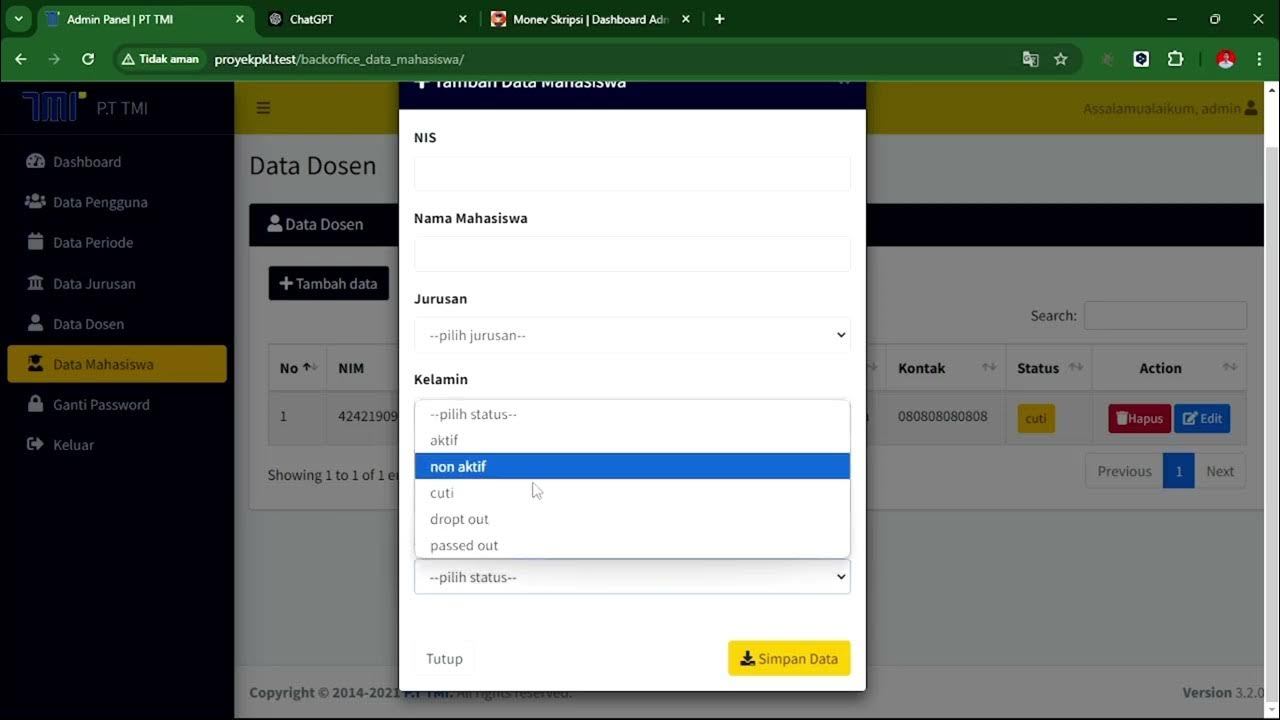 Tambah Data Mahasiswa Part 2 || Proses tambah data - YouTube