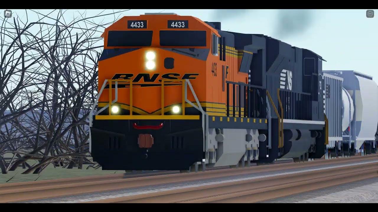 BNSF H3 C44-9W Leads NS manifest Train in Ro-Scale SRI Terminal - YouTube