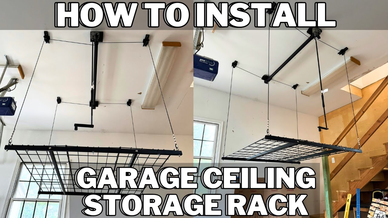 How To Install Garage Ceiling Storage Rack - YouTube