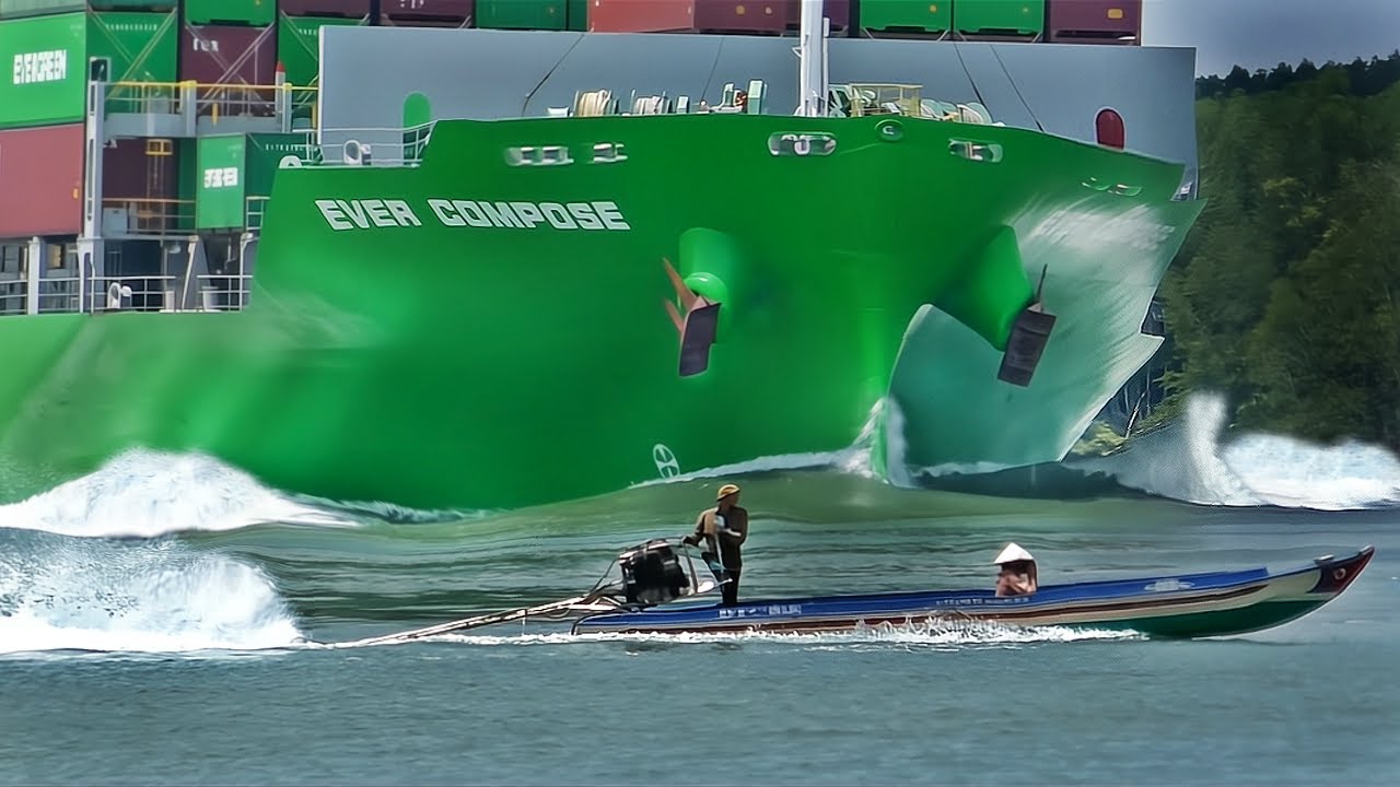 Elegant Turns of Container Ship Amidst Tiny Boats #shipspotting - YouTube