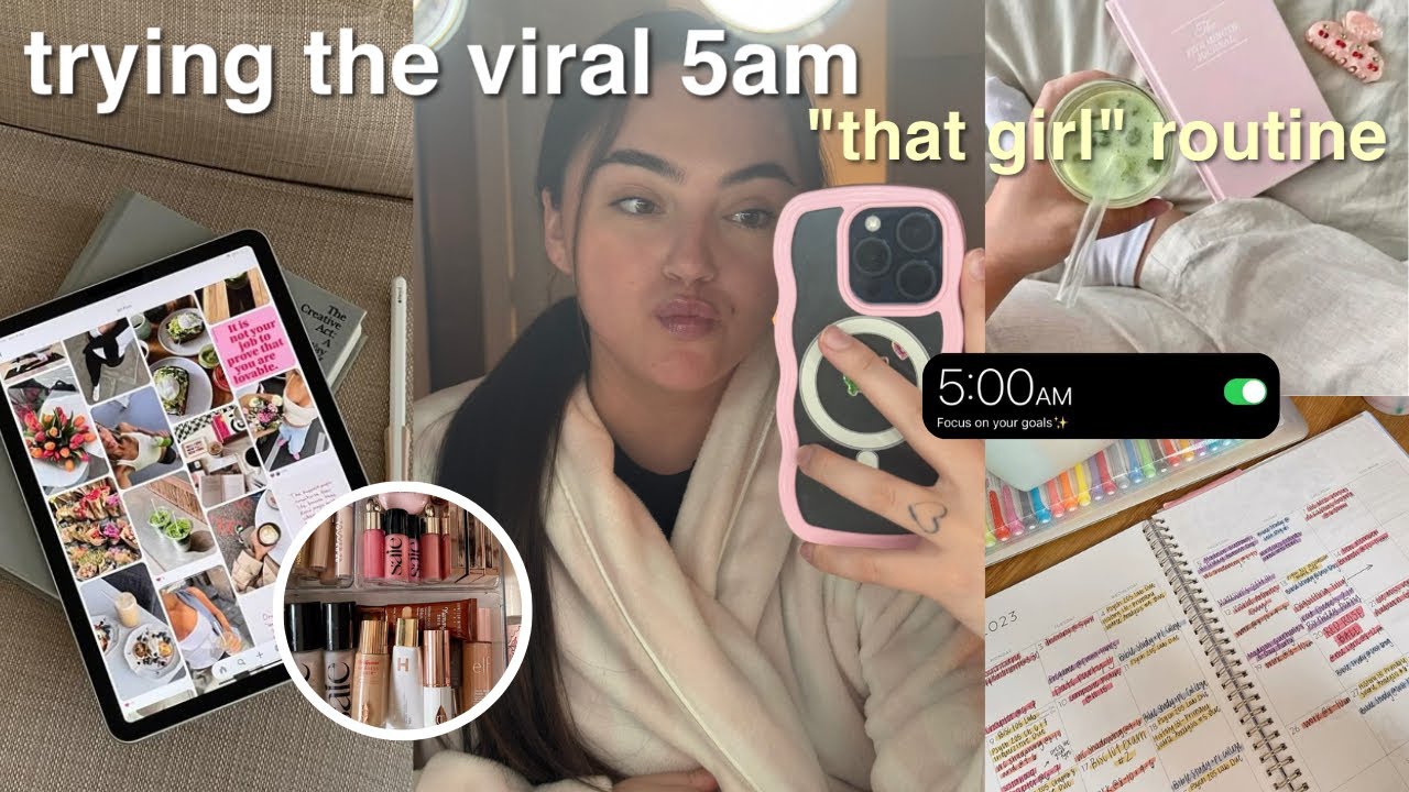 trying the viral 5am "that girl" routine ☕️ healthy habits, makeup ...