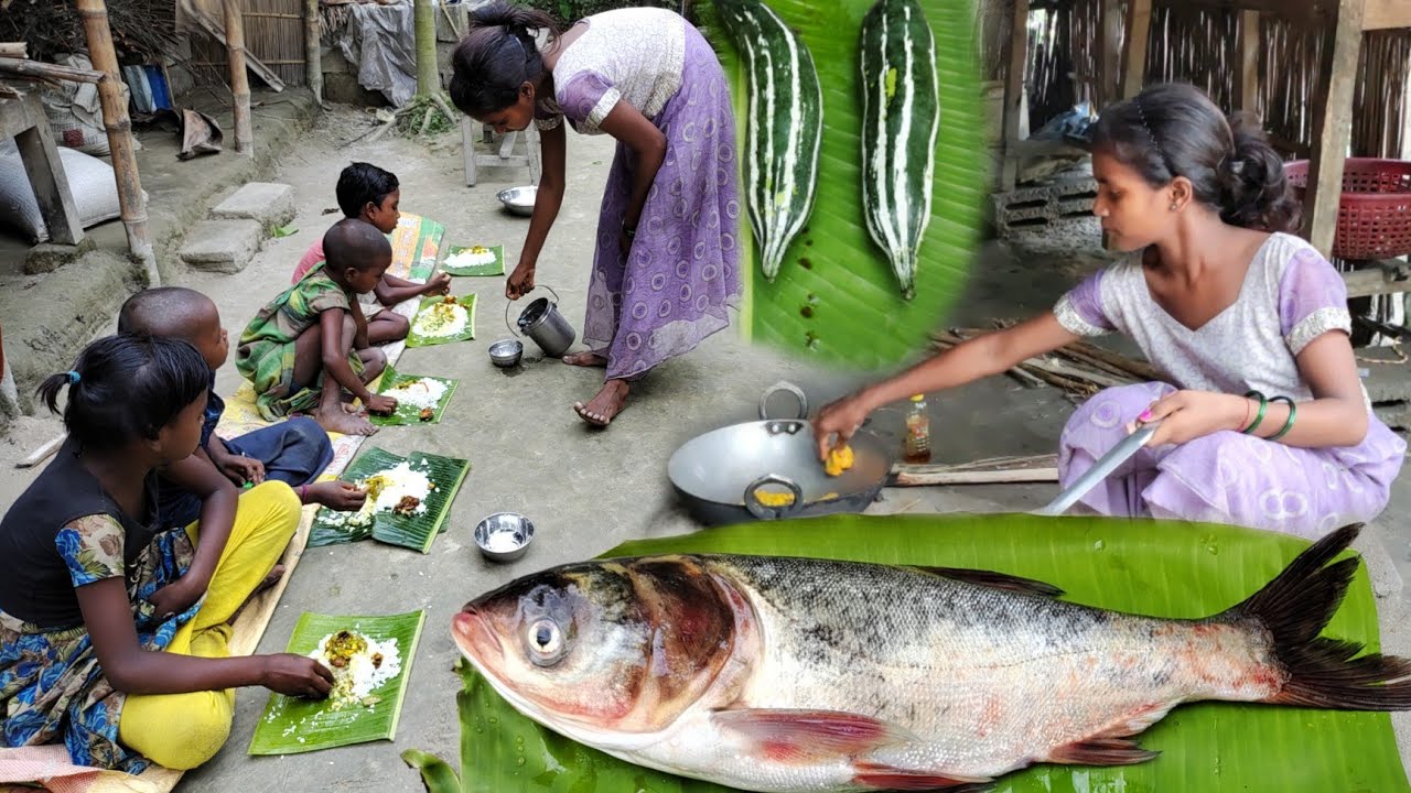 Fish cooking recipe with vegetable in village by santali tribe girl ...