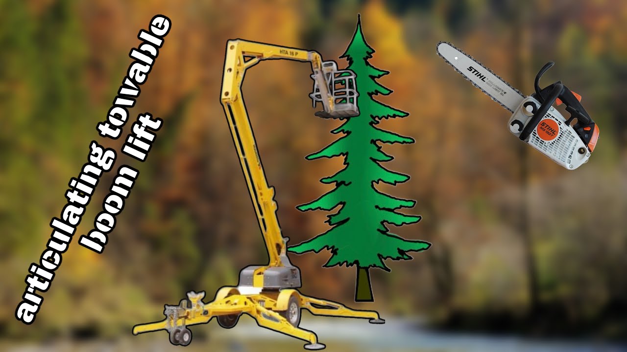 Tree Work with a Towable Boom Lift - YouTube