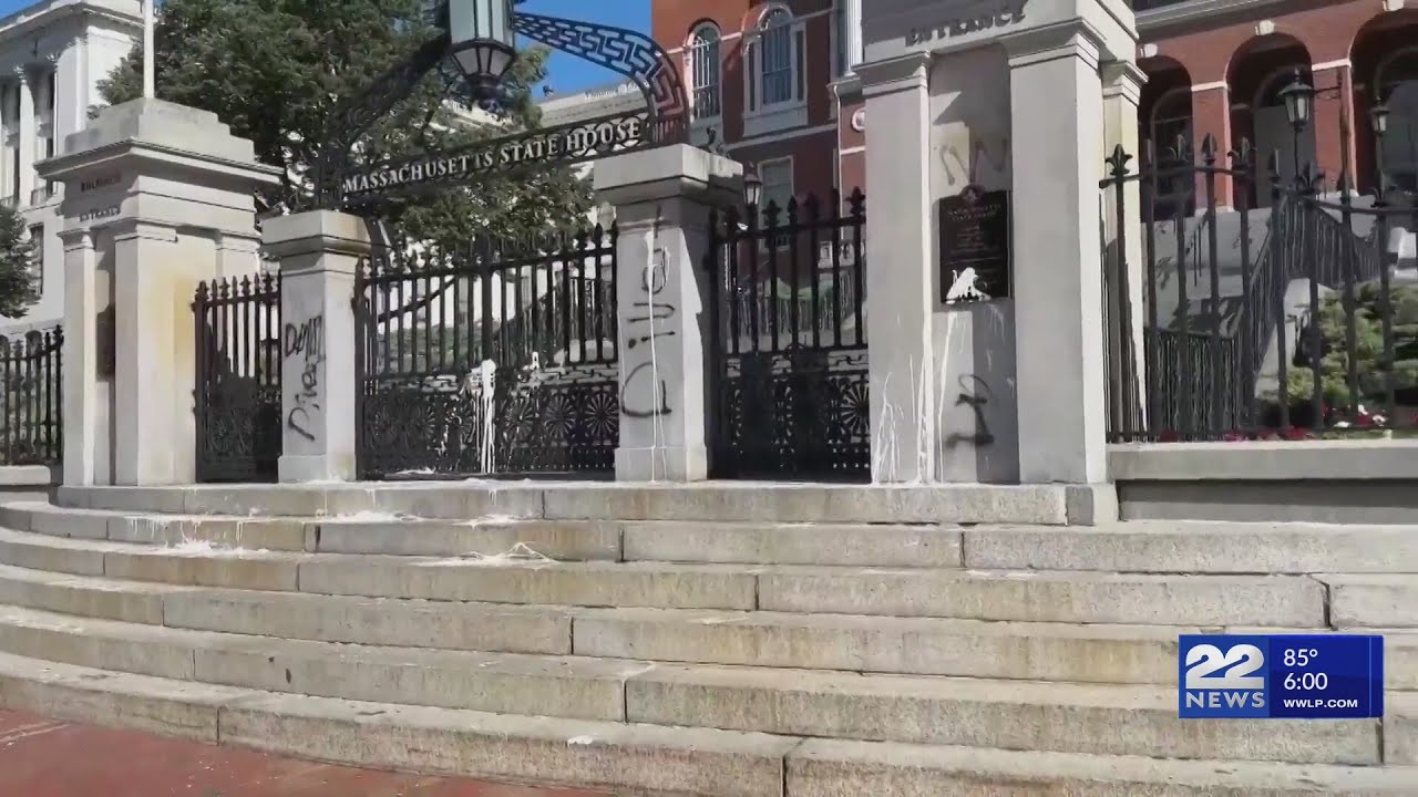 Report: State House entrance vandalized overnight - YouTube