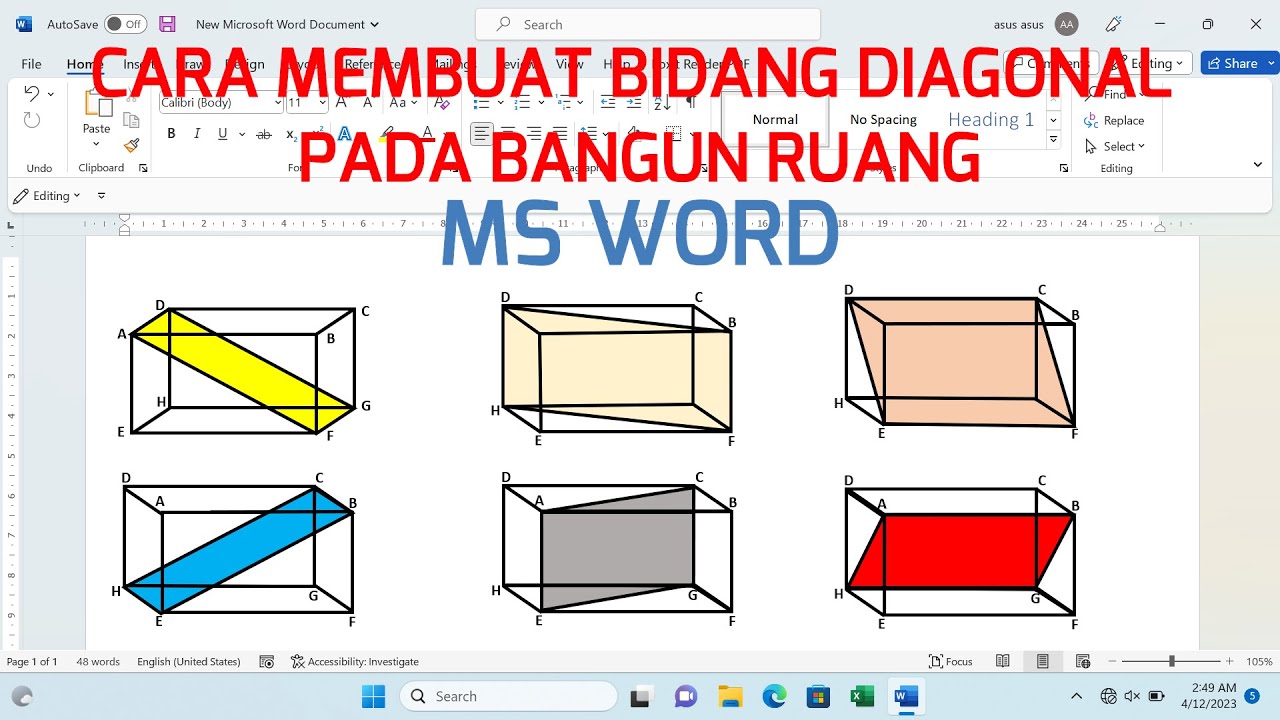 CARA MEMBUAT BIDANG DIAGONAL PADA BANGUN RUANG - YouTube