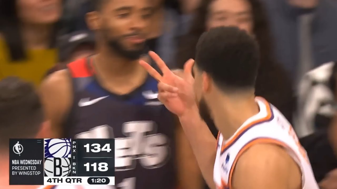 Devin Booker Celebrates A Three In Mikal Bridges Face - YouTube