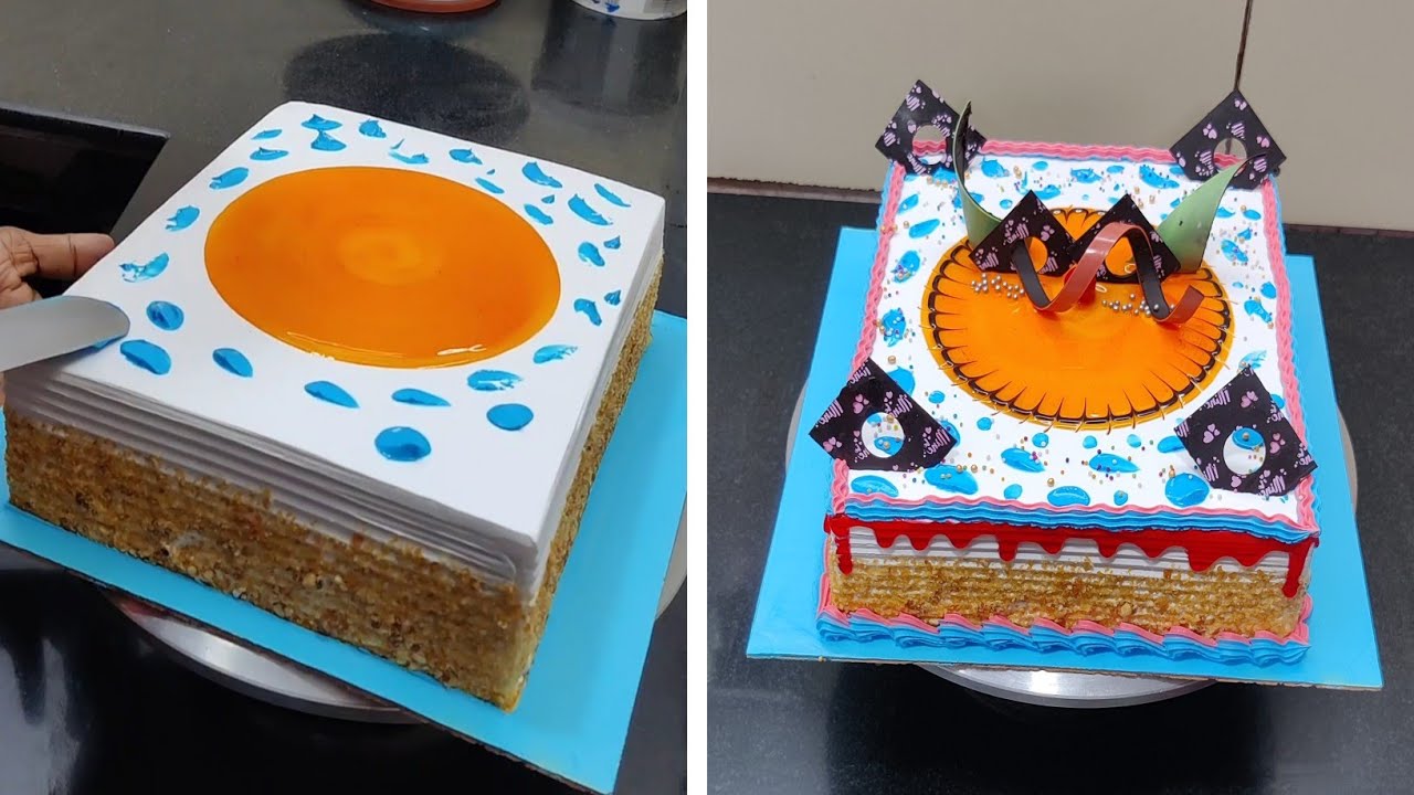 Most Amazing Cake Decoration Square Cake Design | Butter Scotch Cake ...