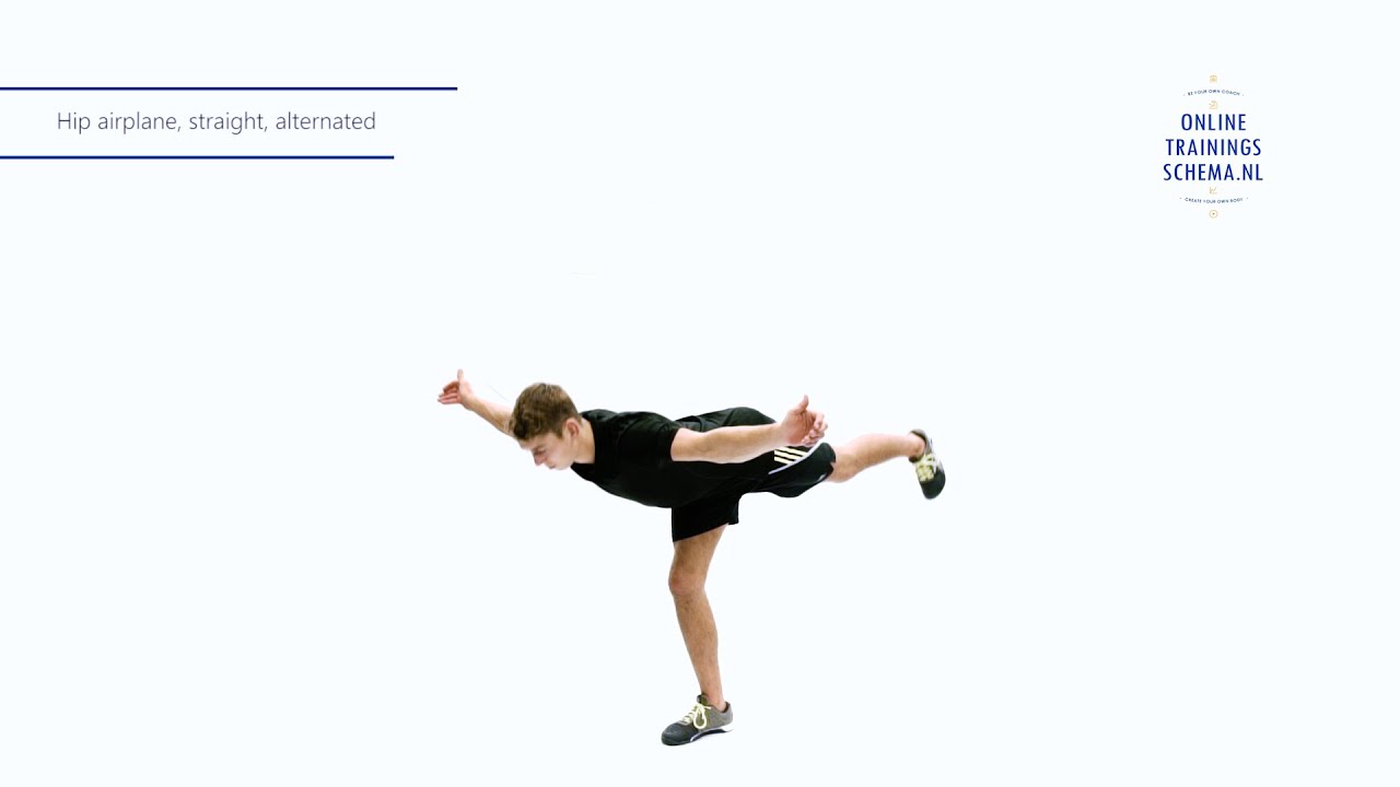 Hip airplane, straight, alternated - Onlinetrainingsschema.nl - YouTube