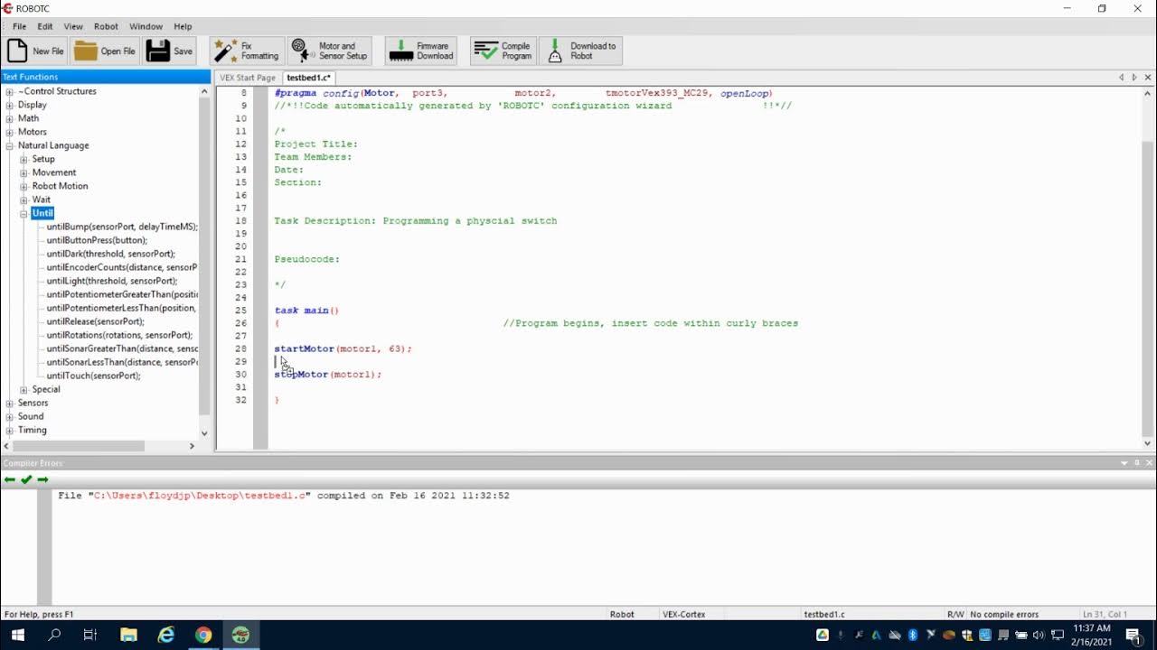 Programming Bump & Limit Switches ROBOTC PLTW AUTOMATION & ROBOTICS - YouTube