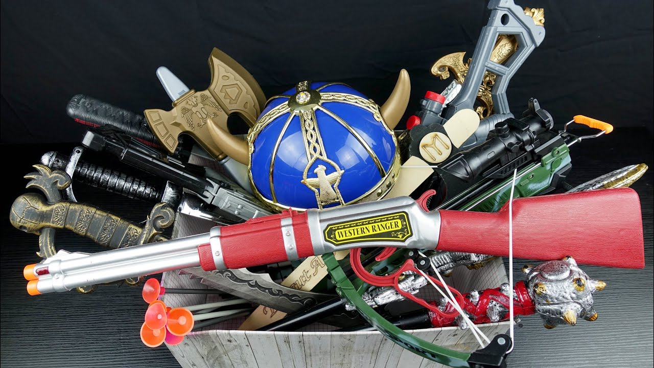 BOX OF TOYS ! Guns Toys ! Toy Crossbow & Warrior Swords - Ax Medieval ...