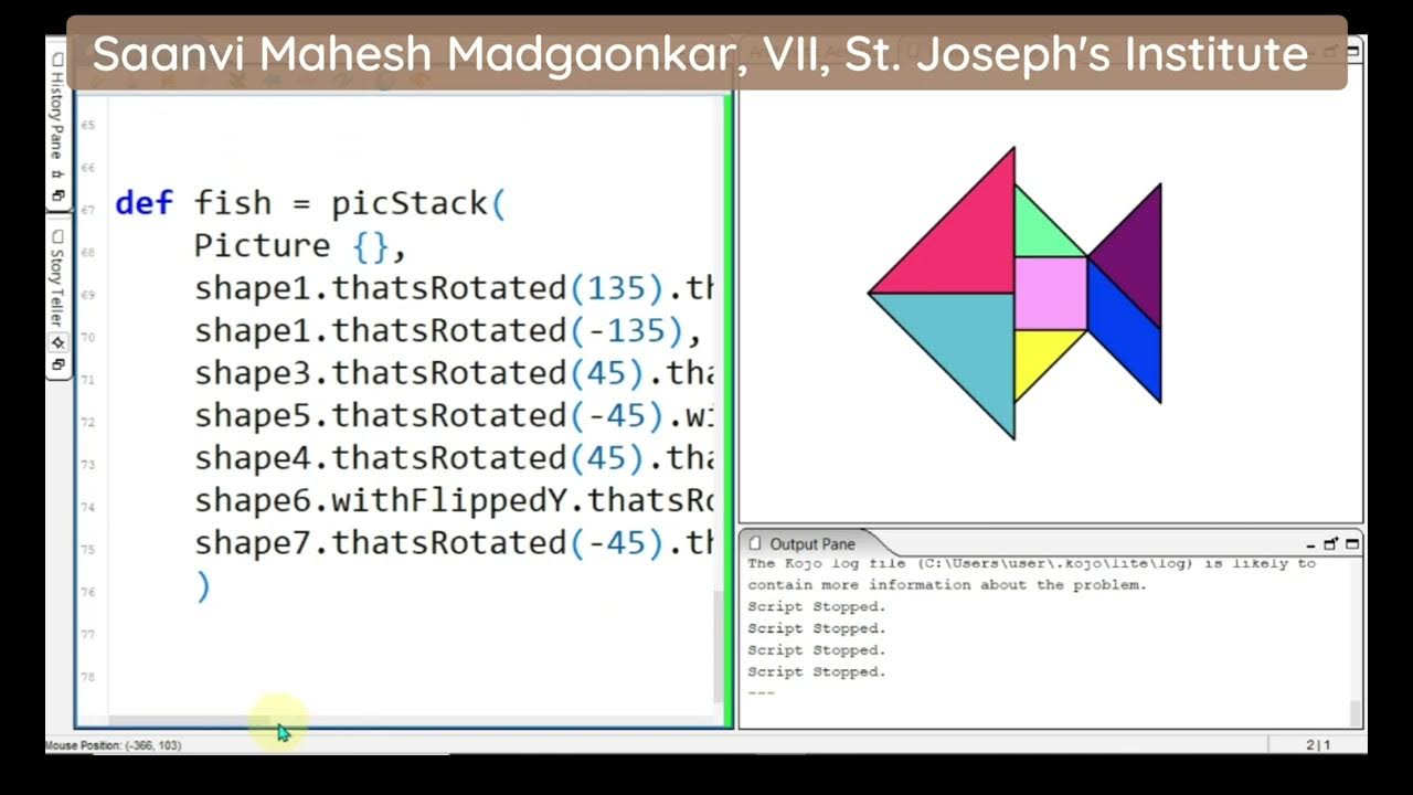 Fish Coding In Kojo| Tangrams Part 1| Saanvi Mahesh Madgaonkar - YouTube