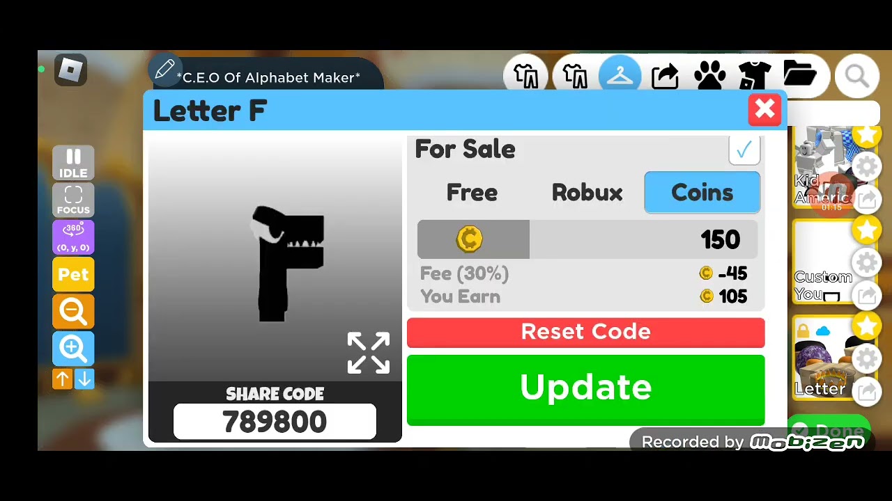 Code For F From Alphabet Lore! |Robloxian Highschool - YouTube