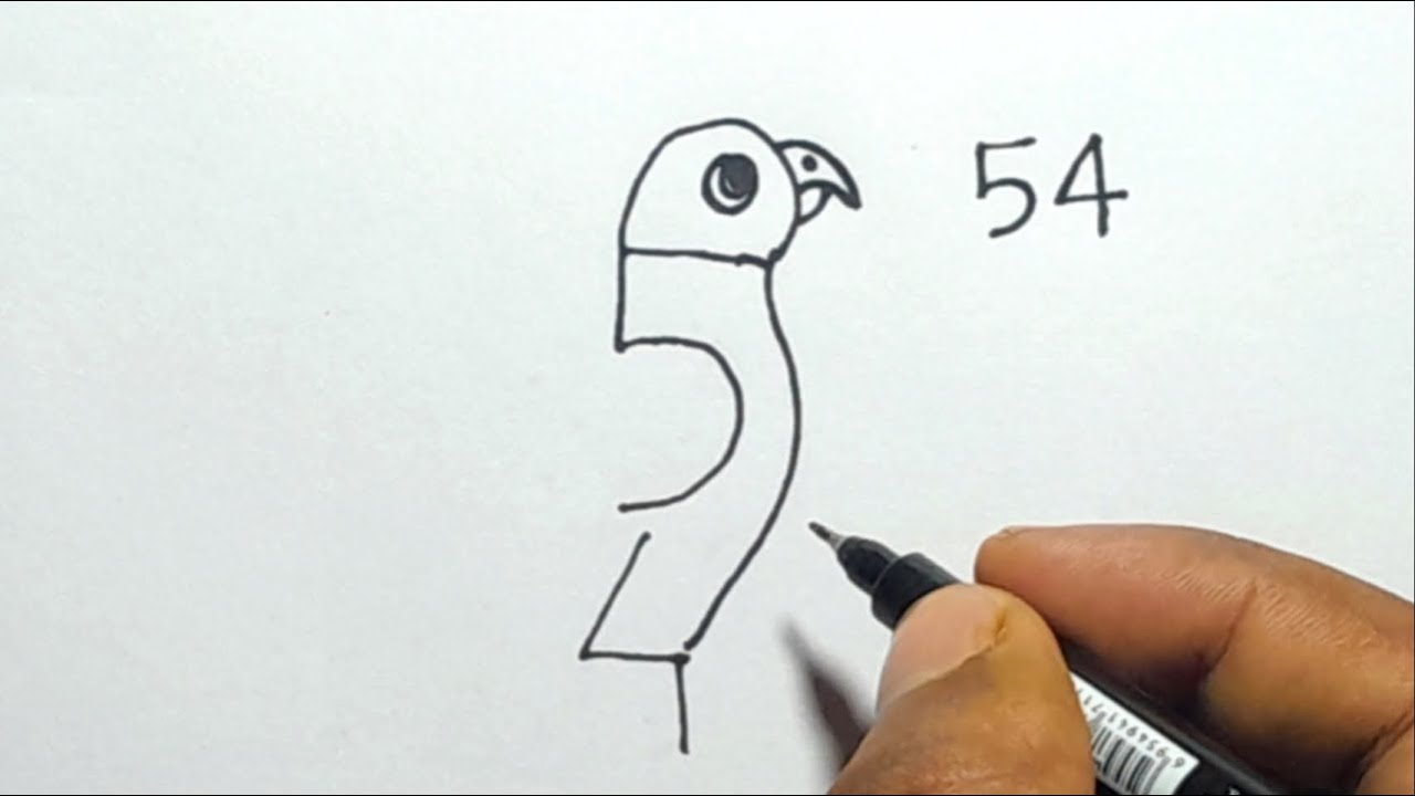 Parrot Drawing with Number 54 | How To Draw Parrots | Number Drawing ...