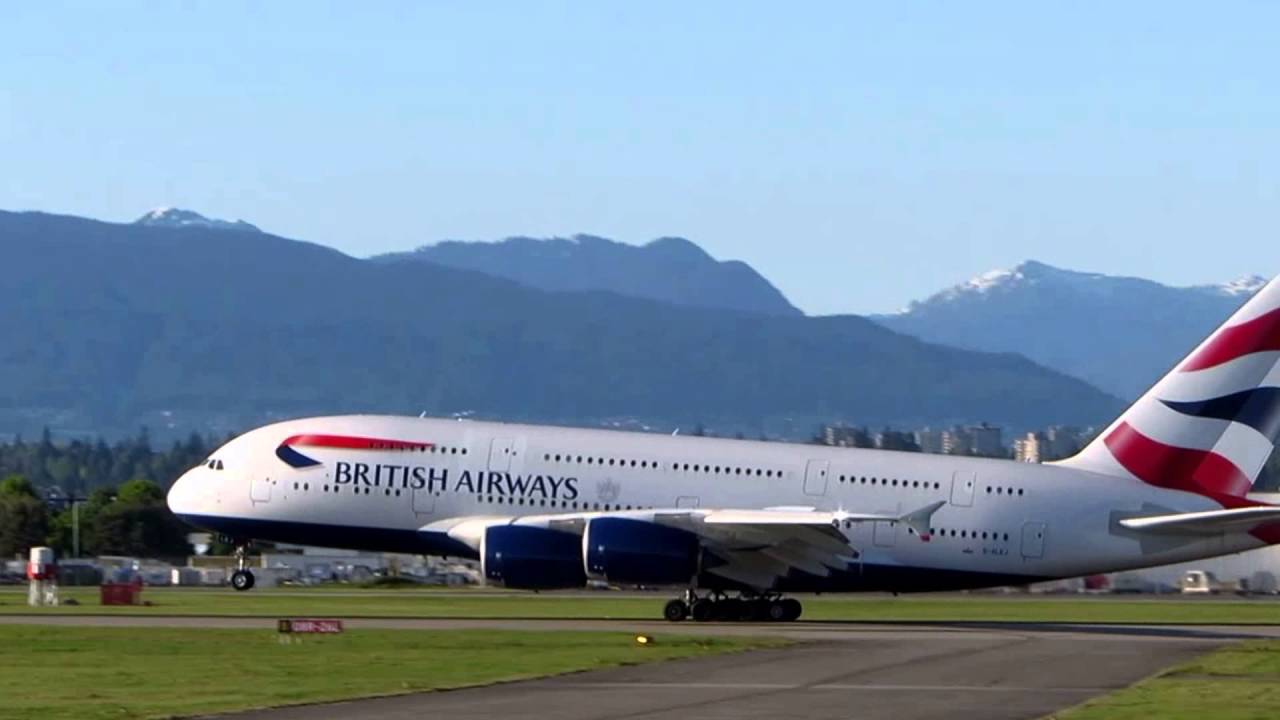 First British Airways A380-841 (G-XLEJ) Landing at runway 26L at YVR ...