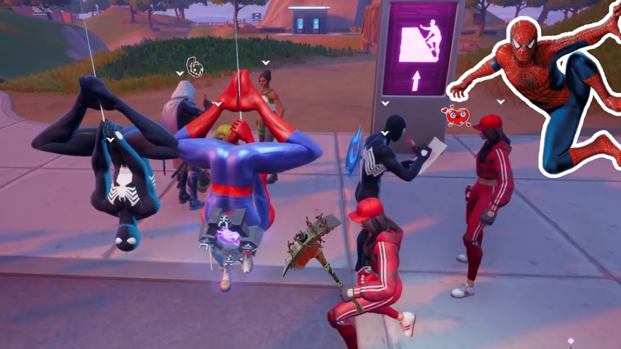 Emote Battles using The NEW Spider-Man Skin I did every Emote in Party ...