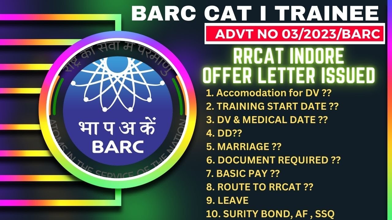 BARC/RRCAT INDORE OFFER LETTER ISSUED - YouTube
