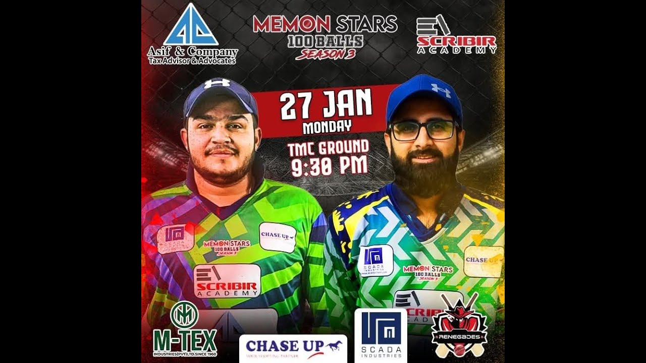 Memon Stars 100 Balls Season3 | Match No.5 | M-TEX VS RENEGADES - YouTube