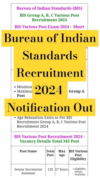 BIS Various Post Recruitment 2024 | Bureau of Indian Standards Recruitment Notification 2024 # ...