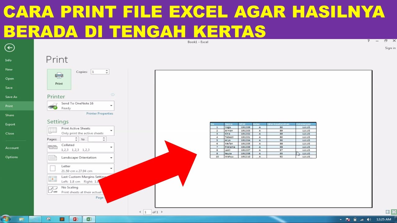 cara membuat hasil print excel di tengah kertas - YouTube