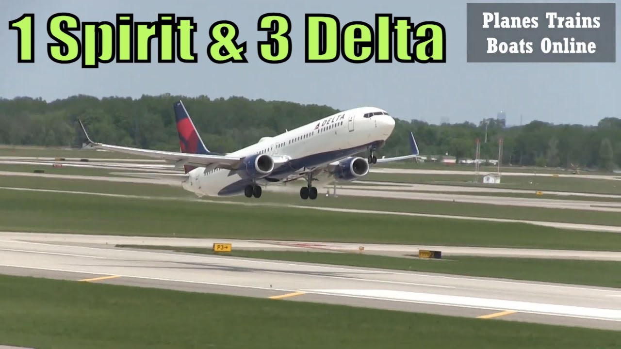 1 Spirit Plane & 3 Delta Planes At Detroit Metro Airport - YouTube