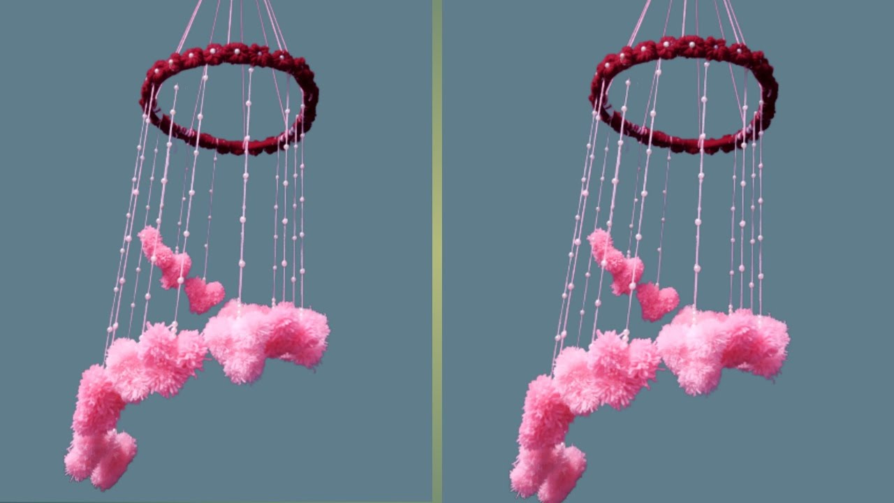 how to make jhumar with wool | homemade jhumar wall hanging | wool ...