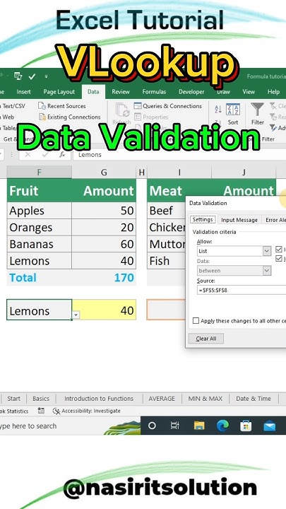 VLookup with data validation #excelformula #exceltips #vlookup #datavalidation - YouTube