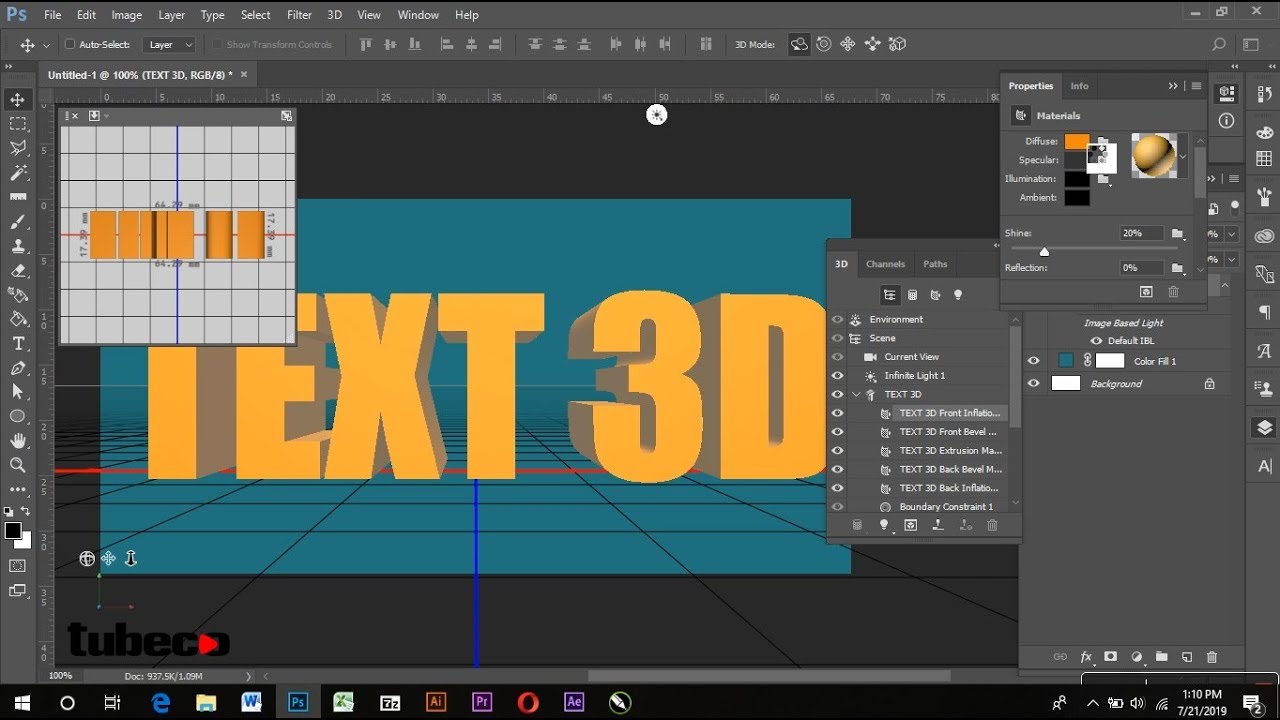 Cara membuat text huruf tulisan 3d di photoshop | simple - YouTube