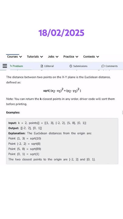 K closest Points to Origin #geeksforgeeks #coding #gfg #python #gfgpractice #programming # ...