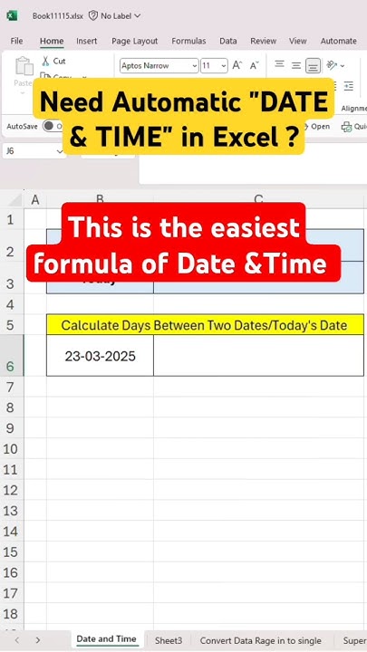 Automatic date and time #excel #excelformula #spreadsheetsoftware #newexcel #date #time # ...