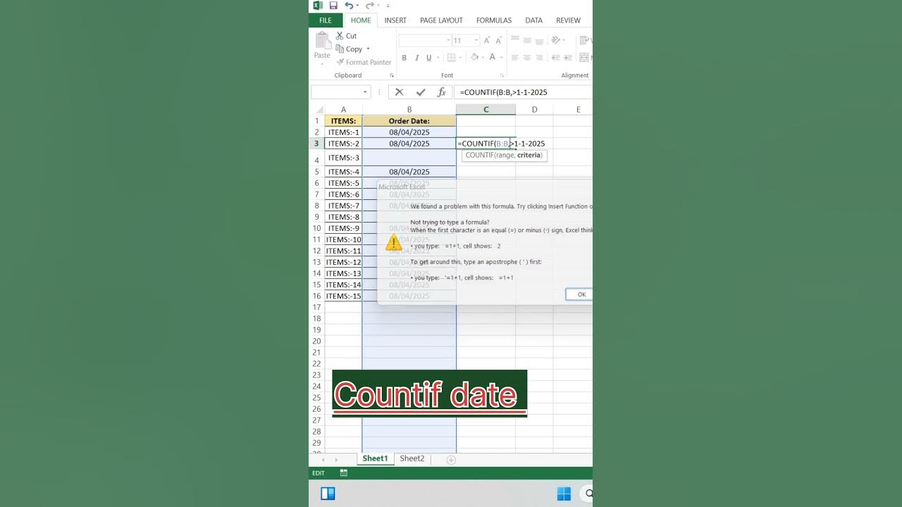 Count Dates Greater Than a Specific Date in Excel Using COUNTIF ...