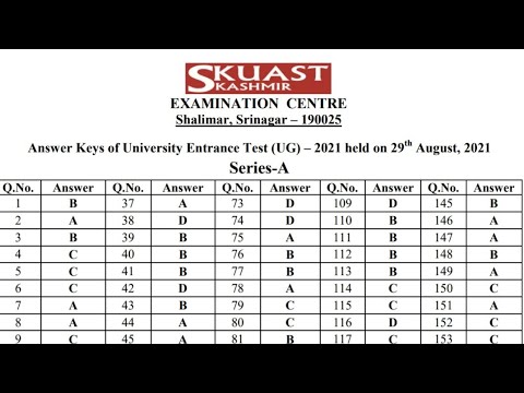skaust Kashmir uet Answer key ll 2021|| Download now ll Comment your ...