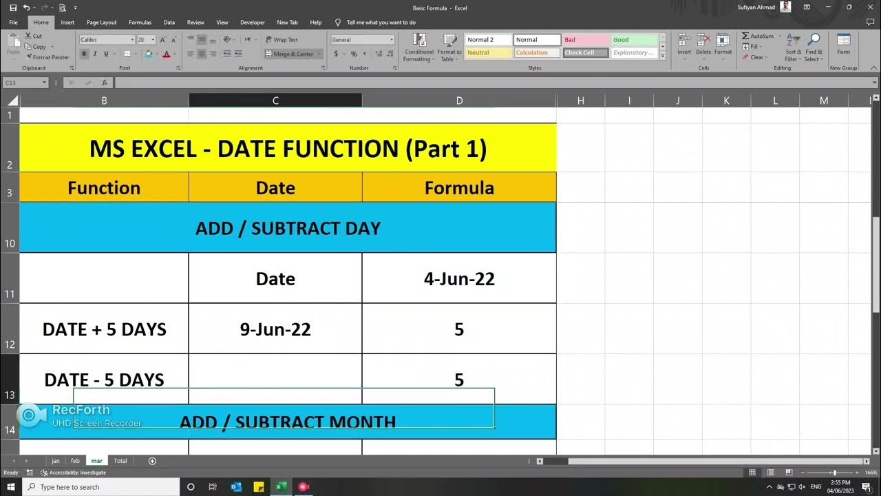 MS EXCEL-DATE FUNCTION PART 1 - YouTube