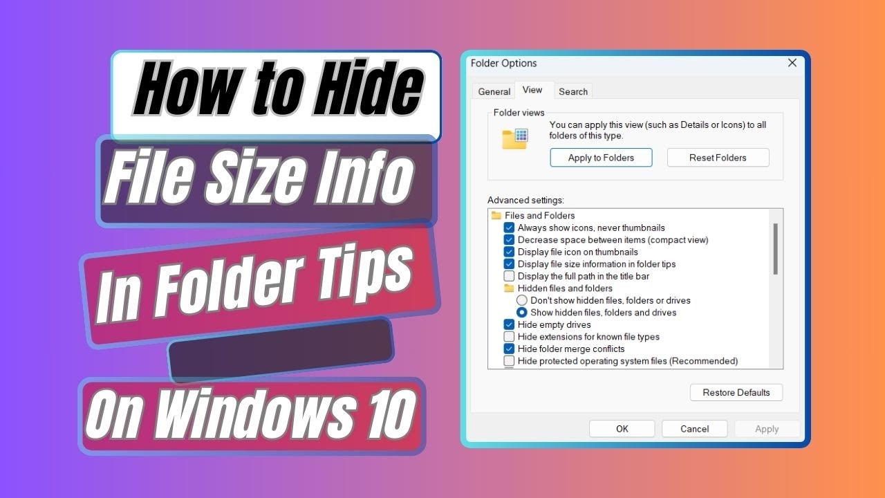 How to Hide File Size Information In Folder Tips On Windows 10 - YouTube