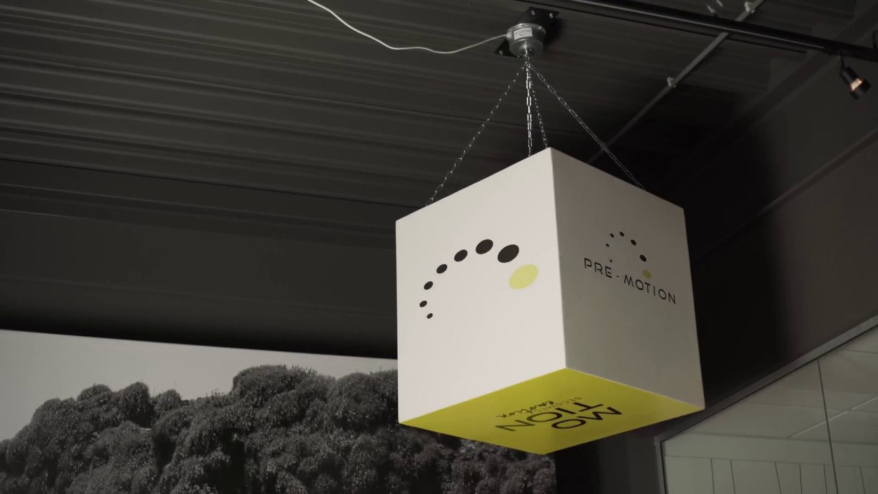 Spinning hanging products - advertising display cube | Pre-Motion - YouTube